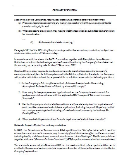 Sasol climate risk ordinary resolution 1 - Just Share