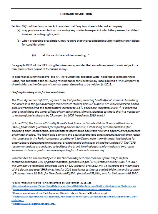 Sasol climate risk ordinary resolution 2 - Just Share